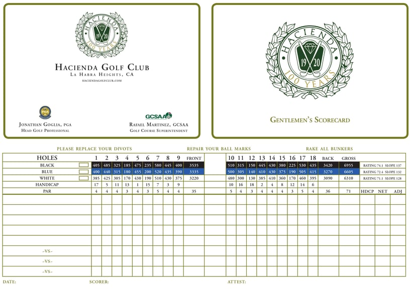 Hacienda Golf Club | Championship Golf Course Scorecard